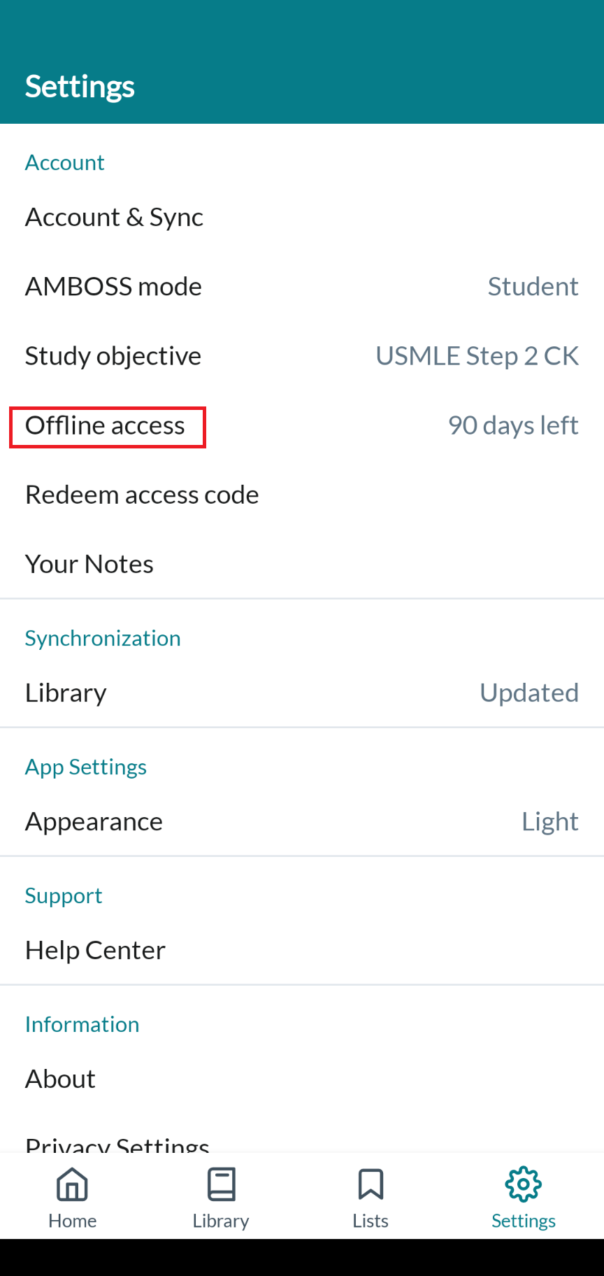 Outdated Knowledge app access – AMBOSS