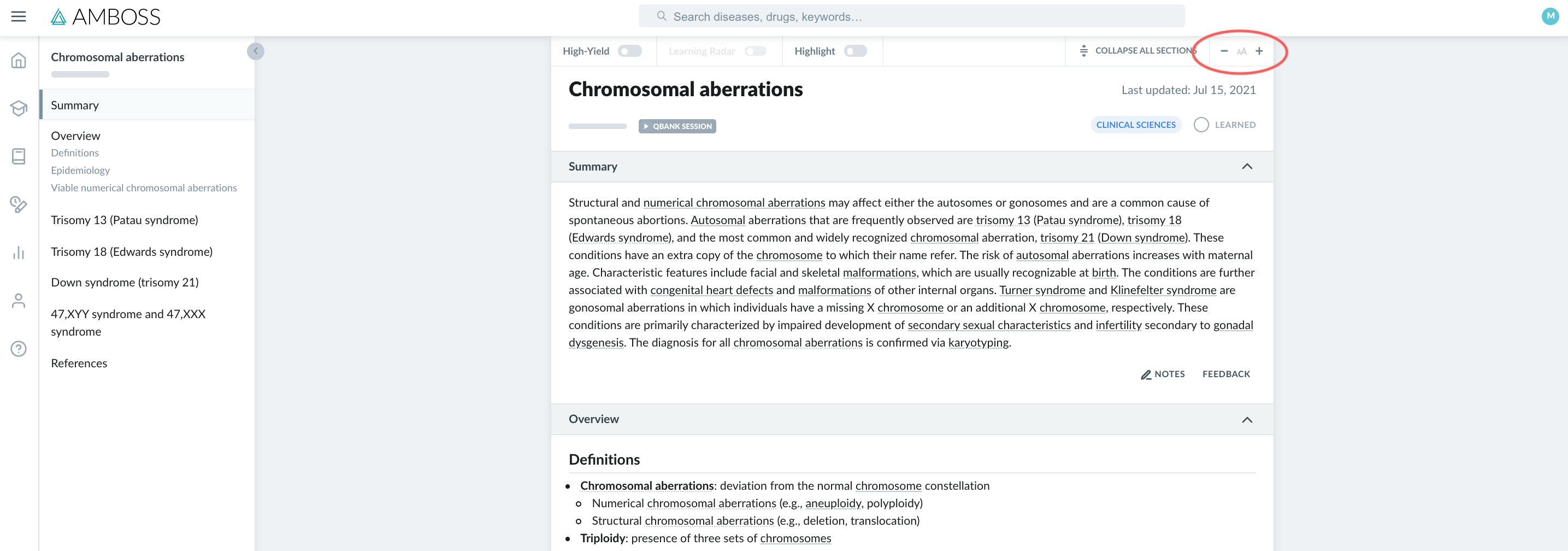 Changing Text Size In The Knowledge Library AMBOSS